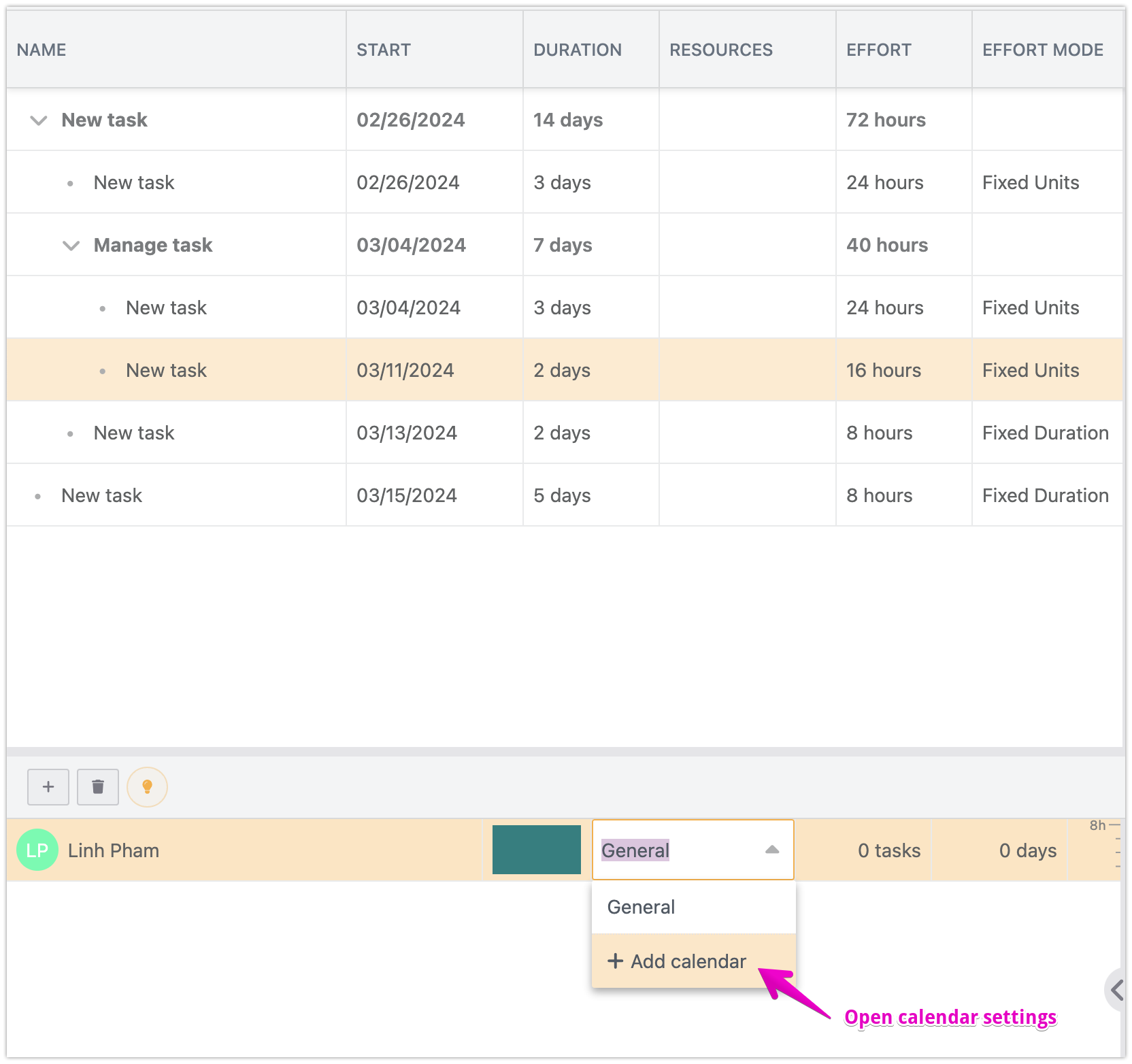 Assign custom calendars to resources